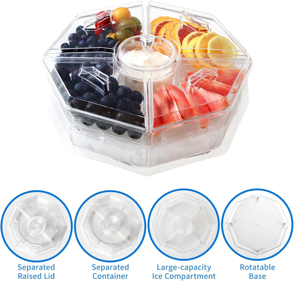Rotating Serving Tray with Lid 5 Removable Compartment Chilled Veggie ...