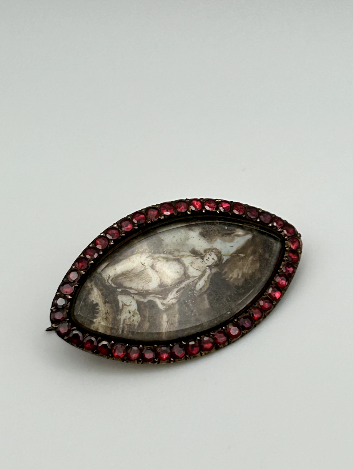 Georgian Sepia Minature Of Dog & Lady Marquise Pendan… - Gem