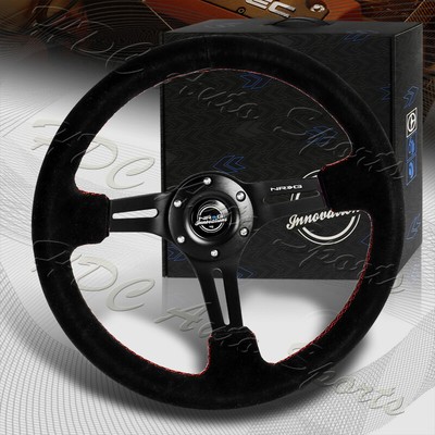 NRG 350MM Black Suede Red Stitch 3" Deep Dish Spoke Steering Wheel RST ...