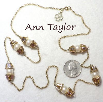 Classic Signed ANN TAYLOR Sim. Pearl & Baguette Rhinestone GT Chain ...