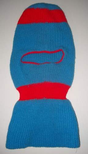 VINTAGE WINTER KNIT BLUE & RED ROBBER'S SKI SNOWMOBILE MASK HAT | eBay