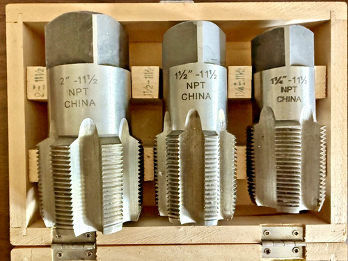 NPT Pipe Tap Set, 3 piece, carbon steel, 1-1/4" to 2" – 11-1/2, wood ...