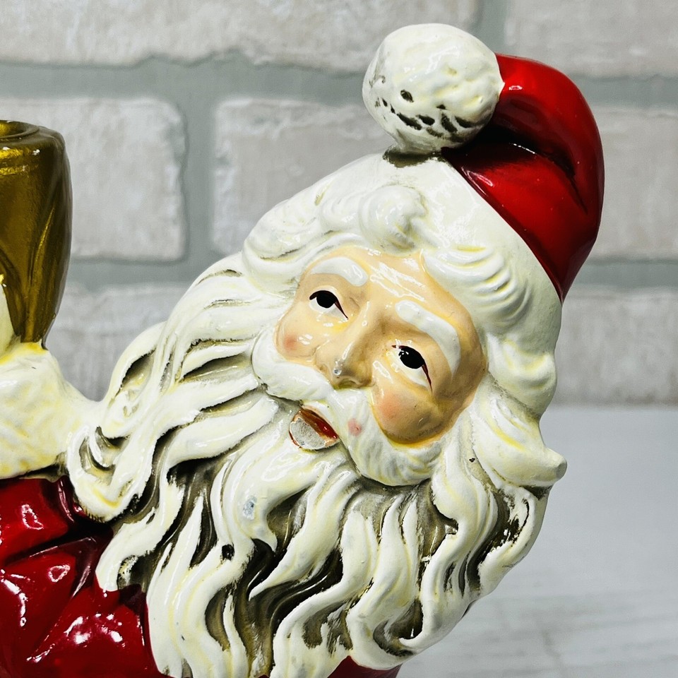 Vintage MCM Christmas Santa Claus Candle Holder Reclining Candlestick ...
