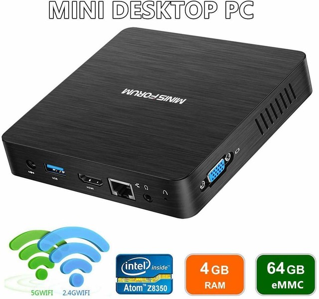 Mini PC Fanless Intel Atom Quad Core CPU 4GB DDR/64GB eMMC Mini Desktop ...