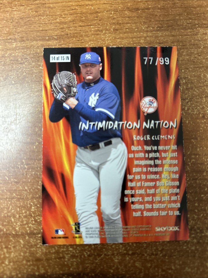 Roger Clemens 1999 Skybox Premium INTIMIDATION NATION #14 77/99 Insert ...