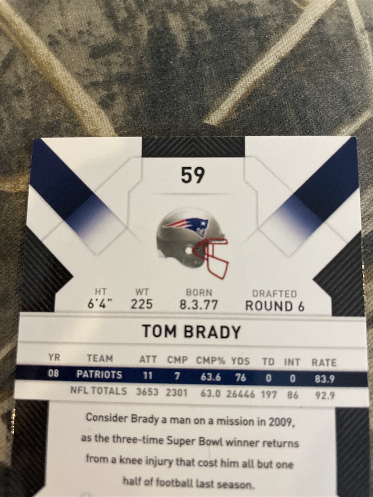 2009 Donruss Threads #59 Tom Brady Patriots Buccaneers THE GOAT PANINI ...