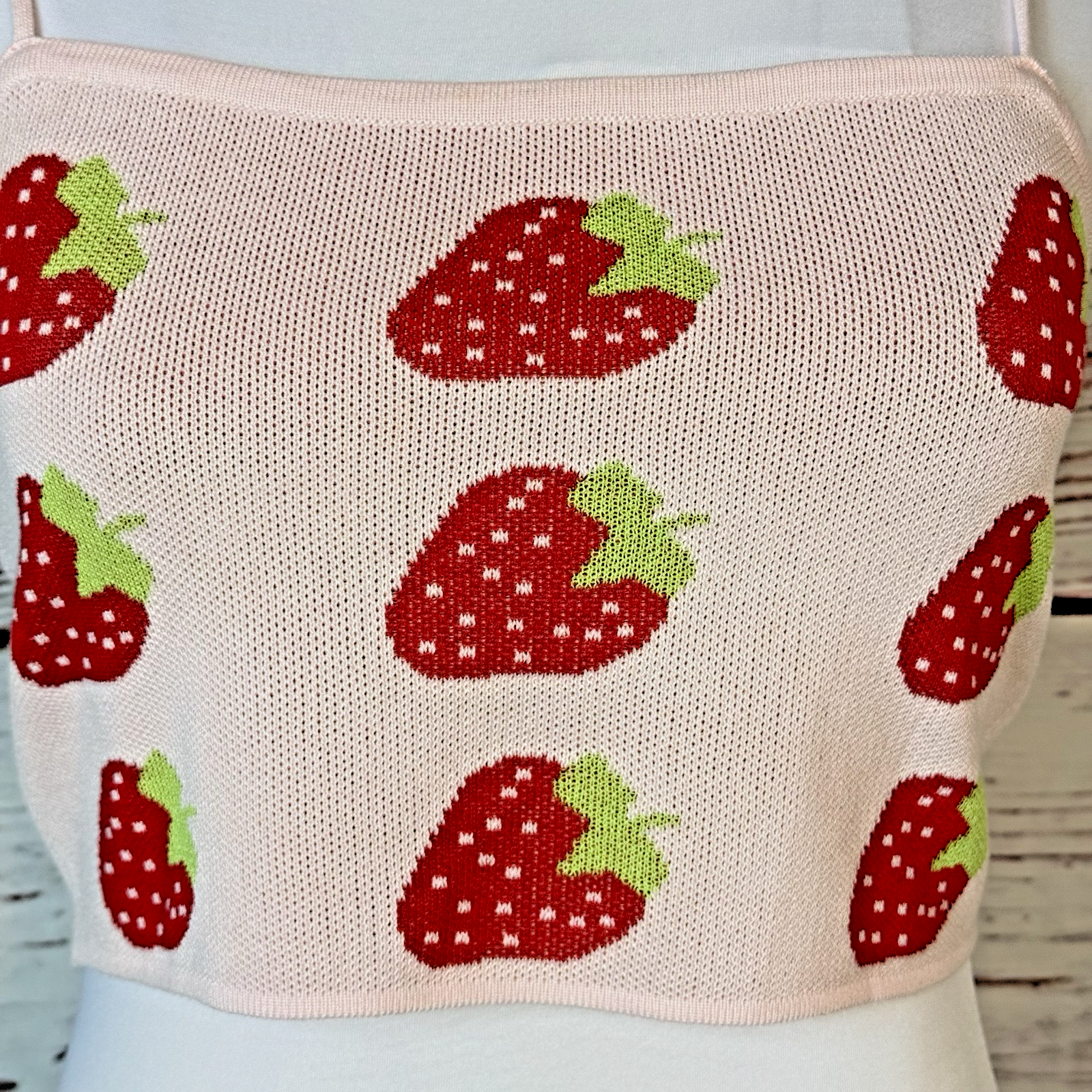 Strawberry Cami Crop Tank Top Sz Small Knit Pink Y2K Kidcore Fruit ...