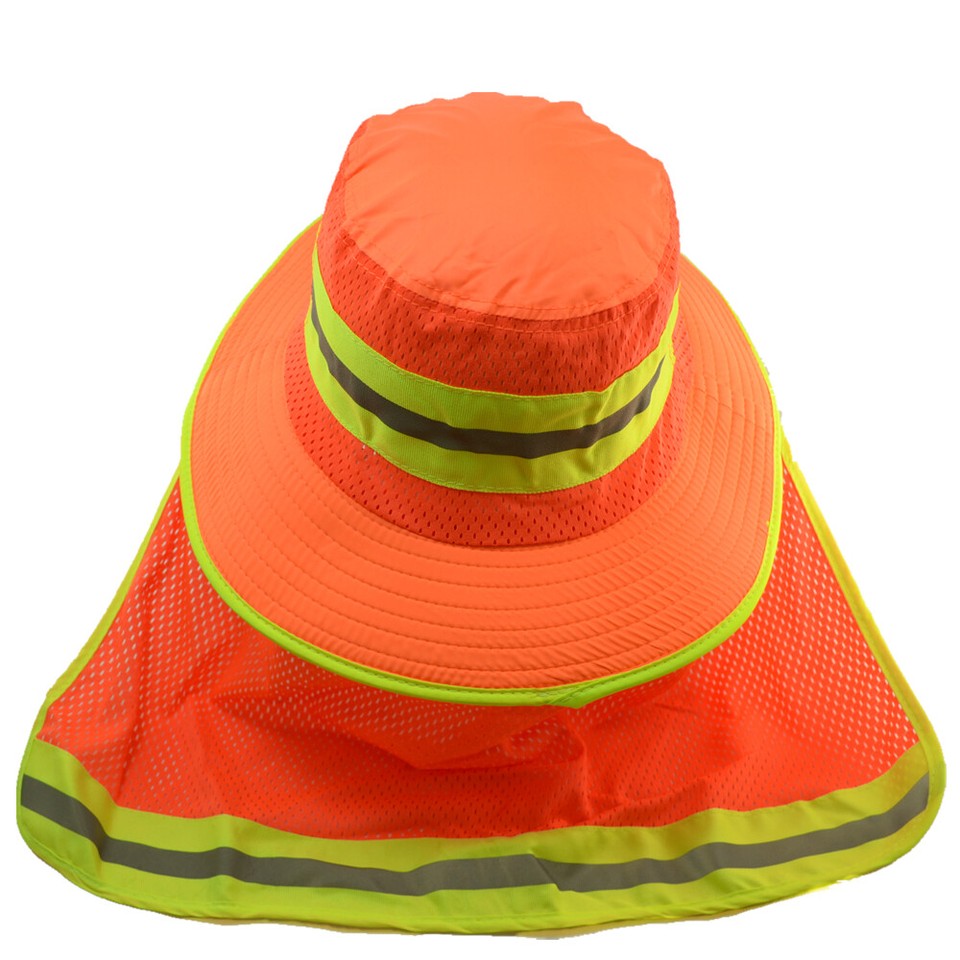 2 Pcs Hi Vis Reflective Safety Breathable Orange Bucket Cap Neck Flap ...