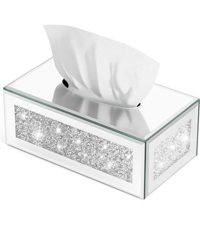 Luxury Tissue Box Cover Crushed Diamond Rectangular Silver - New No Box ...