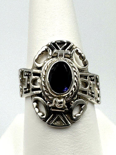 Sterling Silver Iolite Poison Ring (Size 9)-Adjustable Shank-Stone 5 x ...