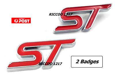 For Ford Fiesta ST badges x 2 Alloy Metal red & chrome panel badges new ...