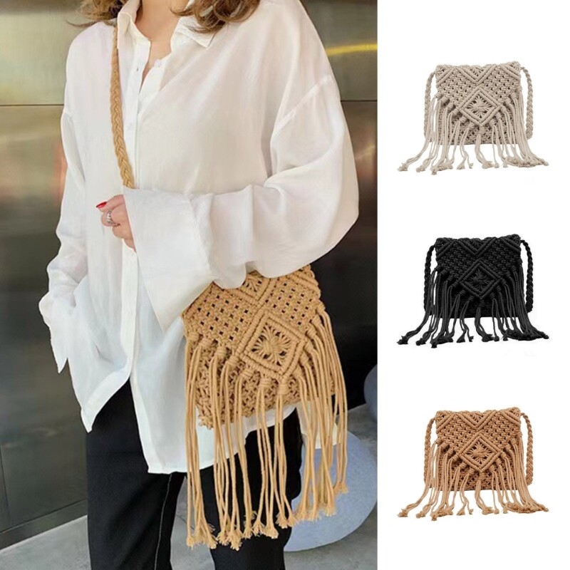 Fashion Woven Tassel-Bags Crossbody Bag Shoulder Bag Handmade Messenger ...