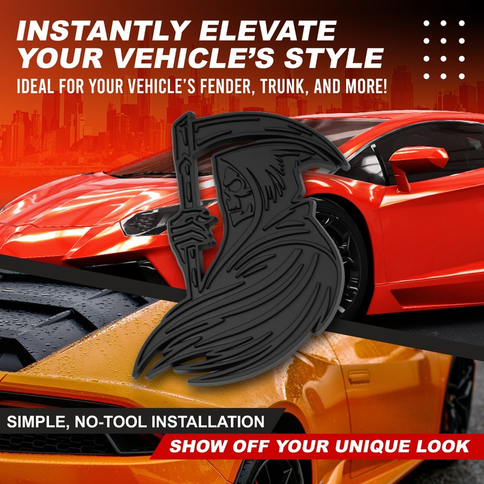 Grim Reaper Emblem Custom Badge 3D Decal Sticker Fender Car Truck SUV ...