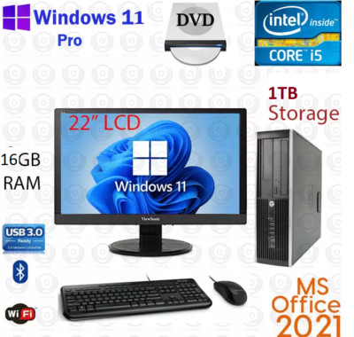 Windows 11 HP i5 16GB RAM 1TB 22" LCD WiFi Desktop Computer PC SD ...