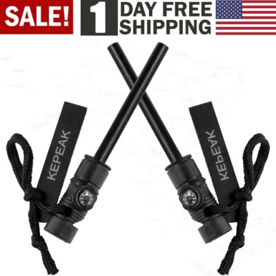 2 Pack Fire Starter Flint Striker Ferro Rod Waterproof Firesteel ...