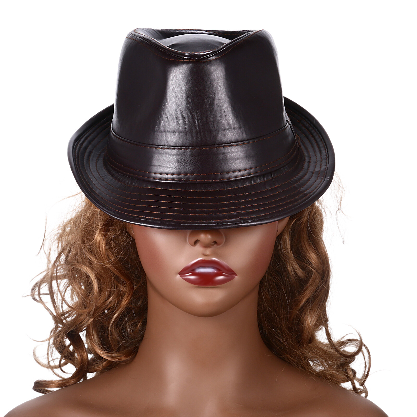 Men's Classic PU Leather Fedora Gangster Trilby Hat Short Brim Panama ...