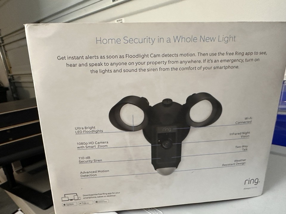 Ring flood Light camera - Black - NEW In Damaged Box | eBay