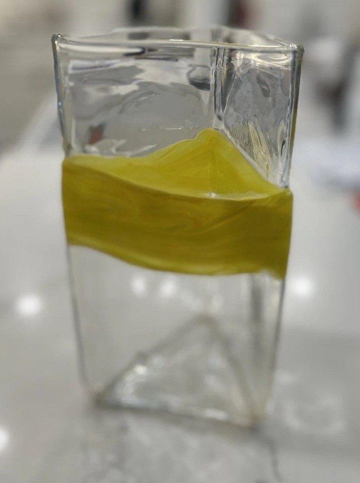Art Glass Signed Handblown 9.5” Triangular Yellow Vase William Salas ...