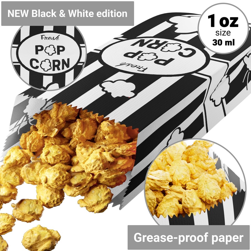 1oz Black Paper Popcorn Bags 100-pack - Carnival Theme - Customizable ...
