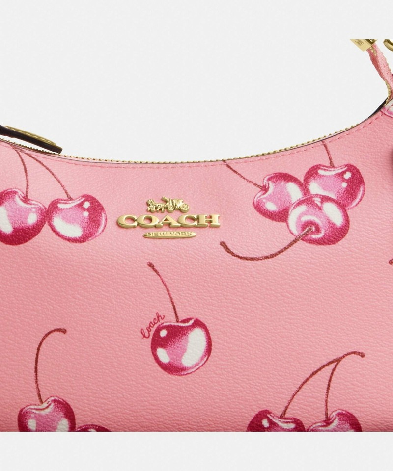 COACH Teri 2way Shoulder Bag Canvas Leather Cherry Print Pink CR290 New ...