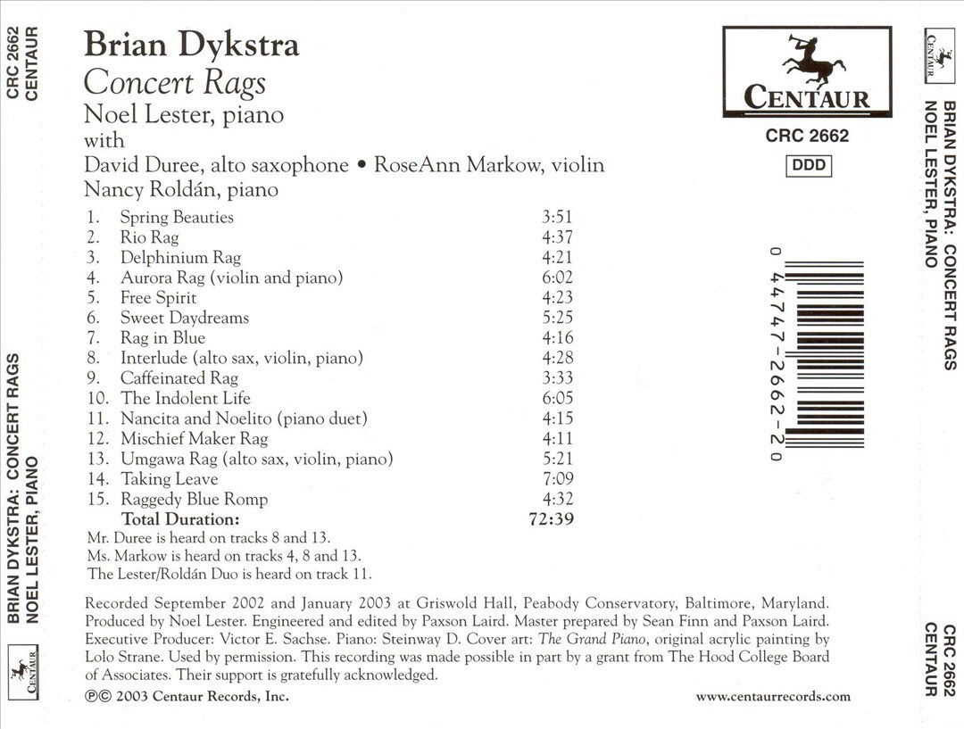 NOEL LESTER - BRIAN DYKSTRA: CONCERT RAGS * NEW CD 44747266220 | eBay