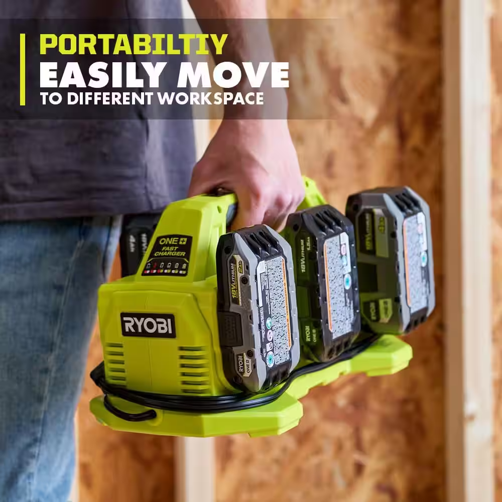 NEW Ryobi 18V 6-Port Fast Charger Multiple Battery Charging Lightweight ...