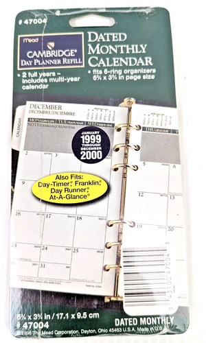 1998 Mead Cambridge Day Planner #47004 Dated Monthly Calender 1/99-12/ ...