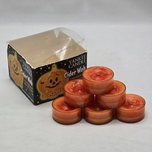 Vtg Yankee Candle Cider Web 6 Halloween Tea Lights with Box Scented ...