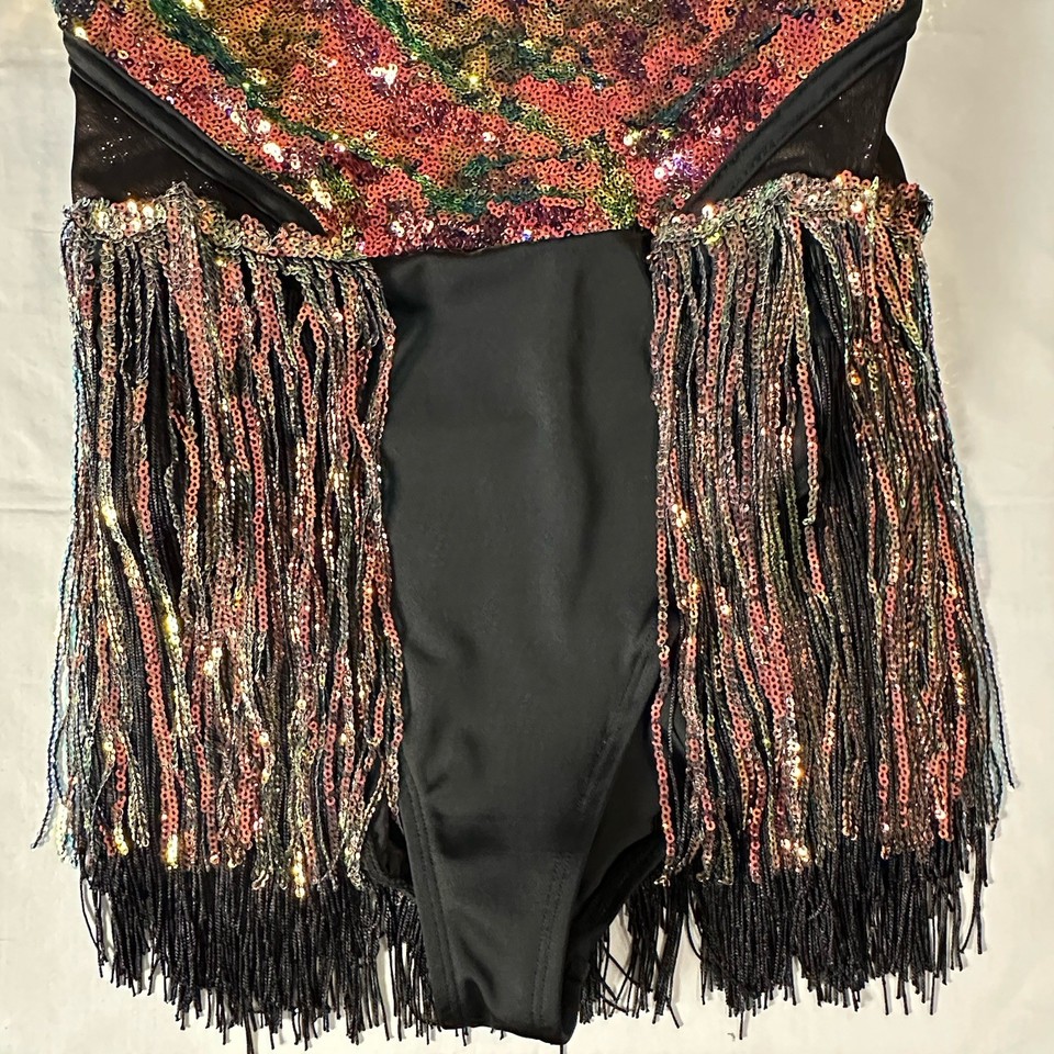 Revolution Hey Hi Hello Bronze Holographic Sequin Fringe Dance Costume ...