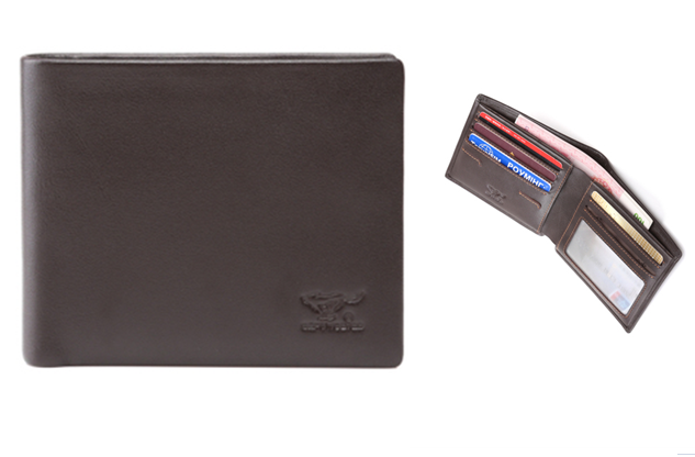 Septwolves men women cow leather wallet purse card bag bifold brown ...