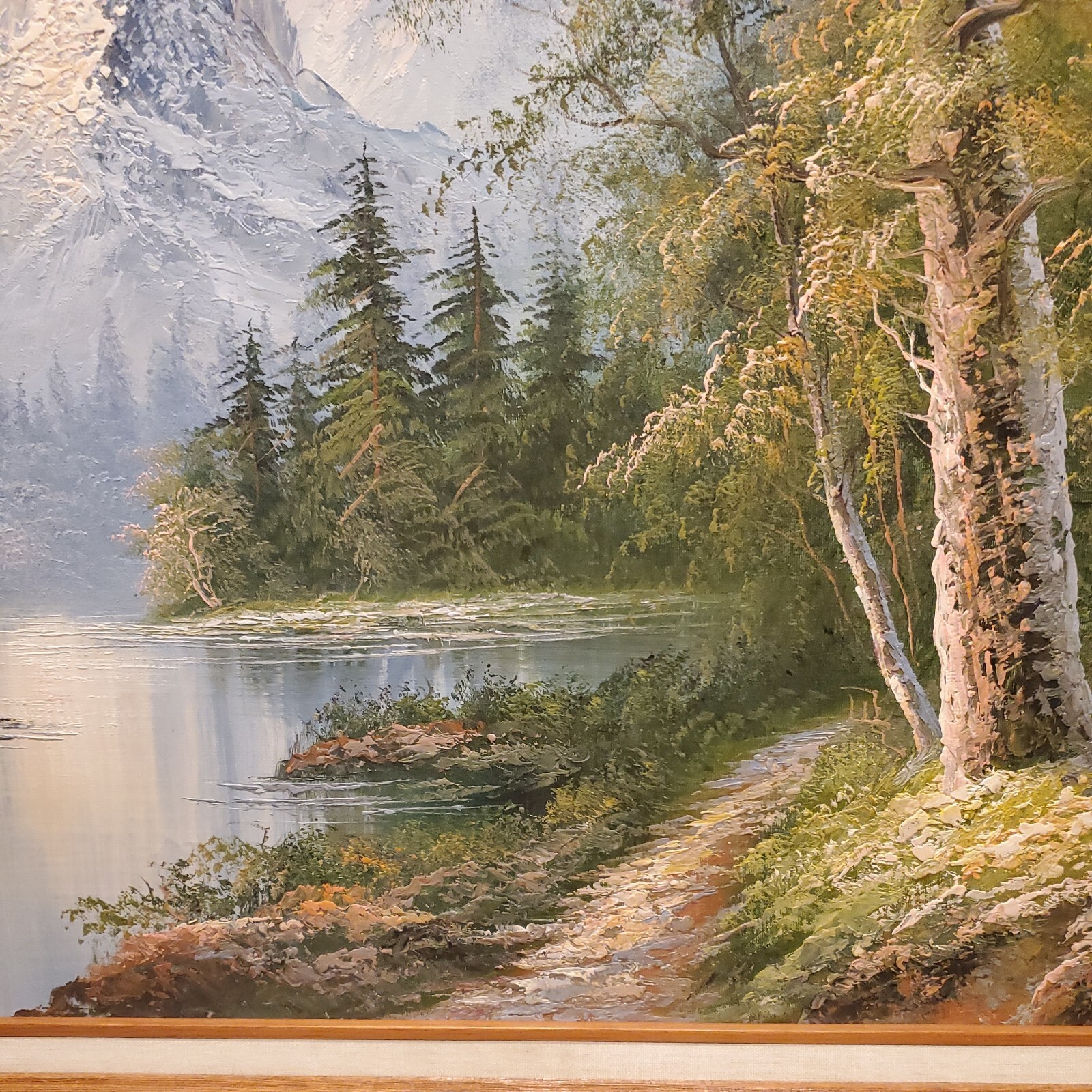 G.WHITMAN HUGE SNOW MOUNTAIN RIVER LANDSCAPE ORIGINAL OIL ON CANVAS ...