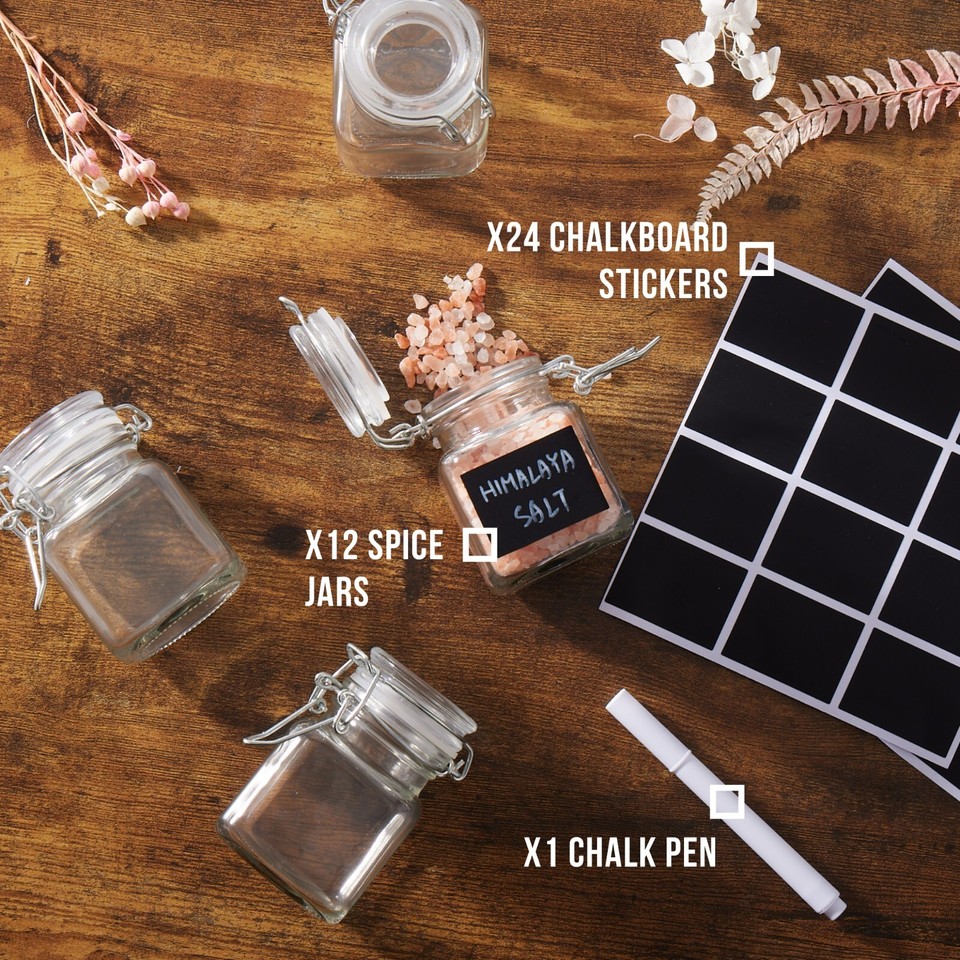 12 x Glass Spice Jars Clip Seal Spice Herbs Storage Preserve Kitchen ...