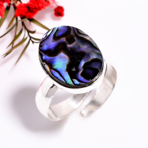 Abalone Shell Gemstone Ethnic Handmade 925 Silver Plated Ring Adjustable GSR8821 | eBay