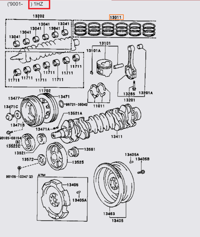 GENUINE TOYOTA LAND CRUISER 1995-2006 DIESEL PISTON RING SET OEM 13011 ...