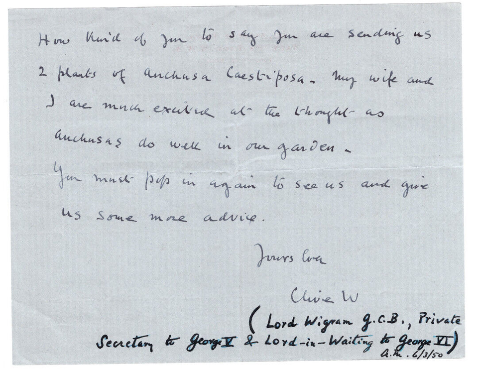Clive Wigram Signed Letter 1950 / Autographed Secretary to King George ...
