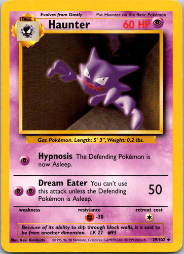 HAUNTER - Base Set - 29/102 - Uncommon - Pokemon Card Unlimited Edition ...