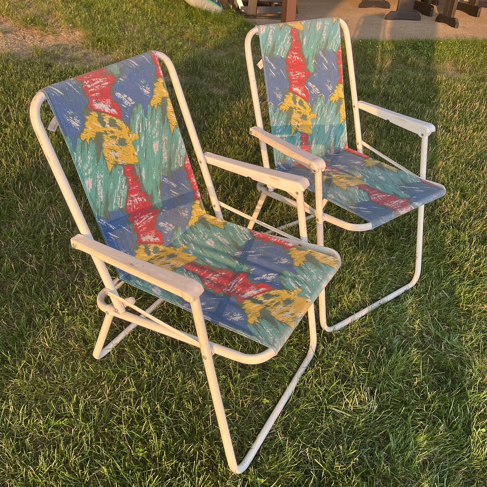 1990’s 1980’s Folding Lawn Beach Patio Camping Chairs Fabric Pair 90s ...