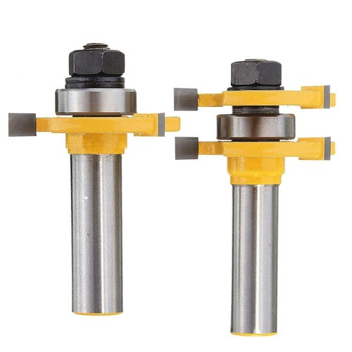 1/2-Inch Shank Matched Tongue and Groove Router Bit Set 3 Teeth T Shape ...