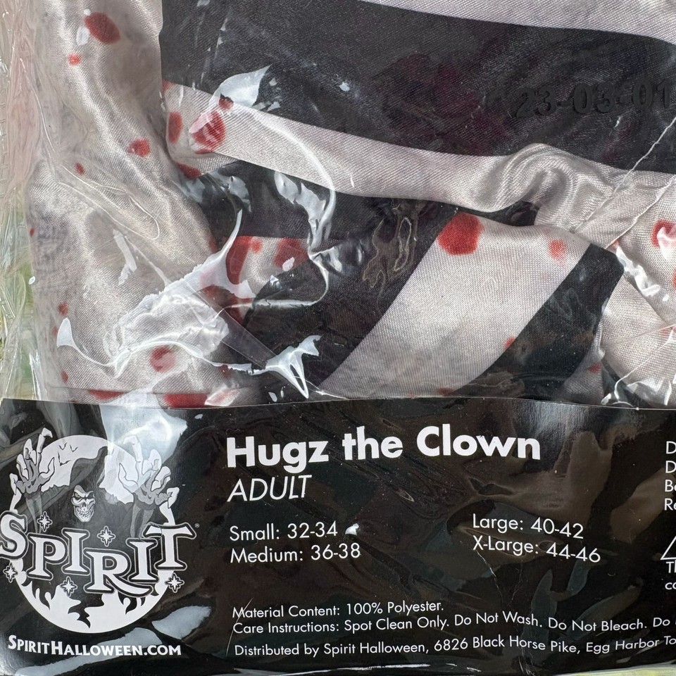 Spirit Halloween Hugz The Clown Costume Adult Size M White Black ...