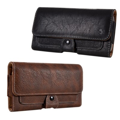 Large Horizontal Phone Case Real Leather Pouch Holster With Belt Clip ...