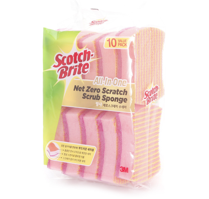 3M Scotch-Brite All In One NET Zero Scratch Scrub Sponge 10pcs Made in ...