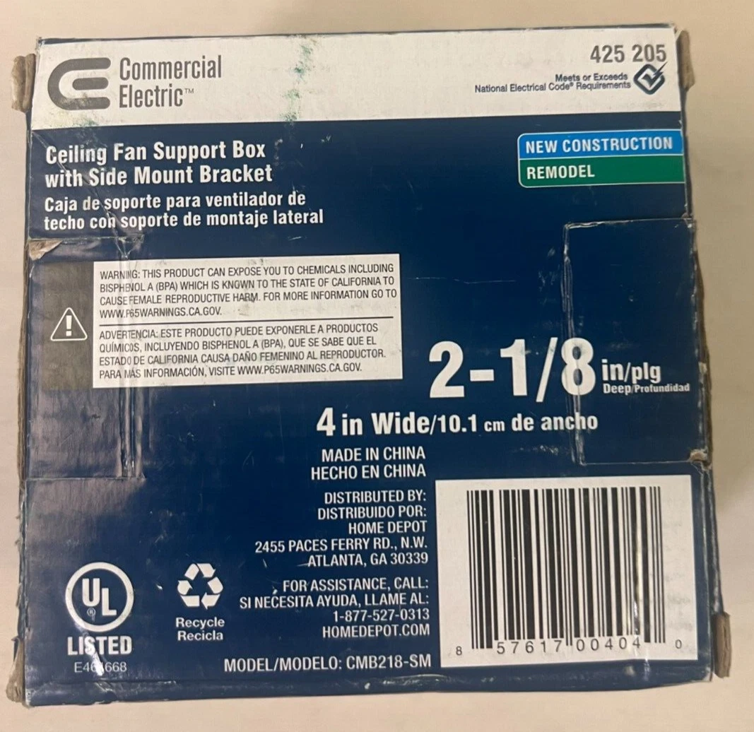 Commercial Electric Ceiling Fan Support Box With Side Mount Bracket ...