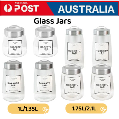 2x Glass Preserving Jars Fluted With Lid Canning Bottles Storage Food ...