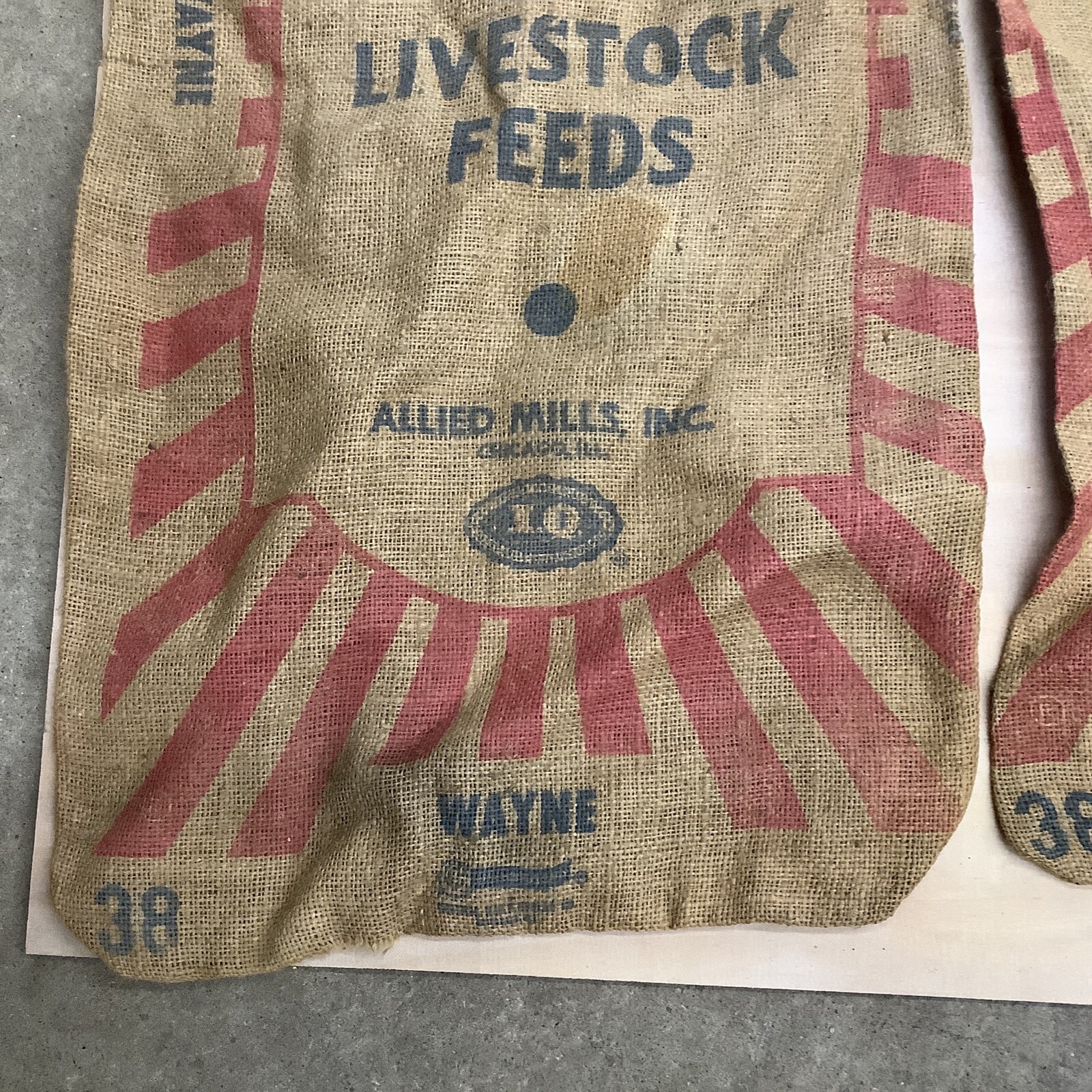 2 Vtg Burlap Grain Sack Feed Bag Wayne Poultry & Livestock 50 Lbs ...