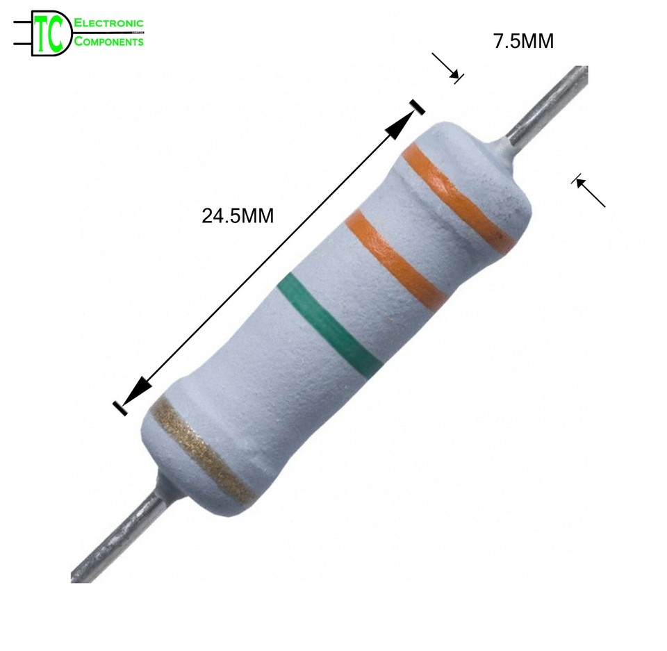 5 Watt Carbon Film Resistors 5% 148 Values available 0.1 ohm to 10M ohm ...