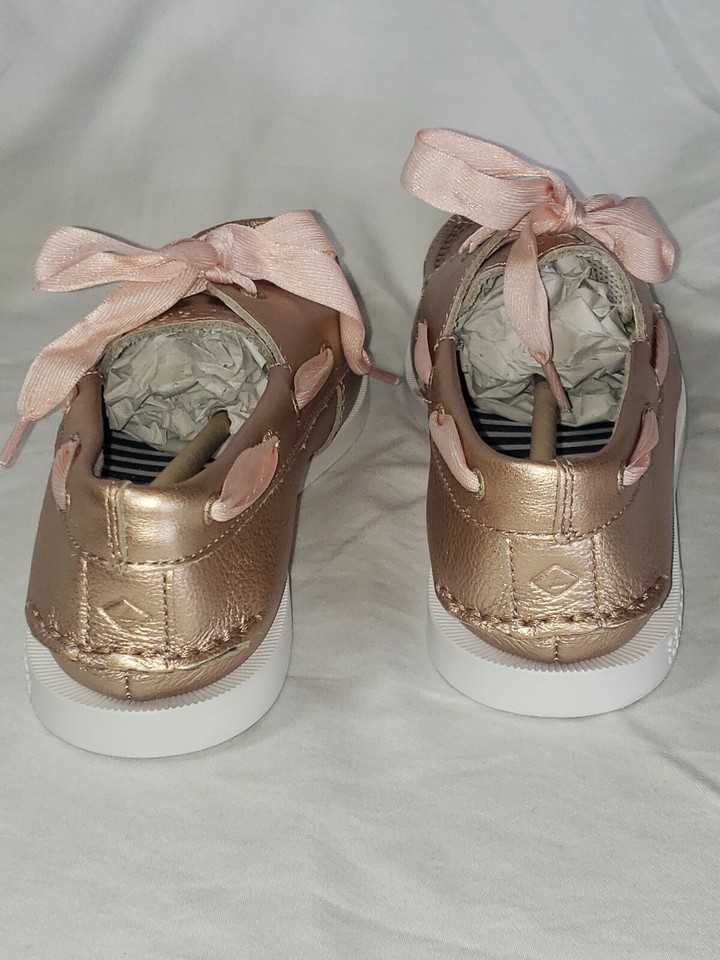 NIB Sperry Top-Sider Rose Gold Leather Slip On Laced Boat Shoe Loafers ...