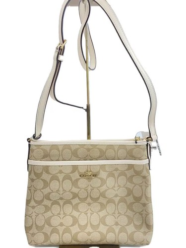 COACH Signature Shoulder Bag in White Leather -- BEG Print | eBay