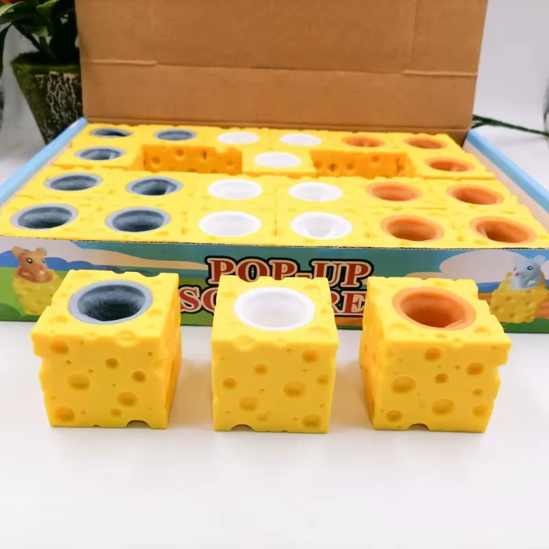 Pop-Up Mouse and Cheese Block Squeeze Anti-Stress Fidget Toy for Kids ...