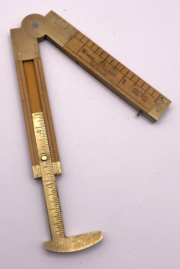 Vintage Stanley No 36 Folding Ruler Caliper Wood Brass 6" USA Tool Rule ...