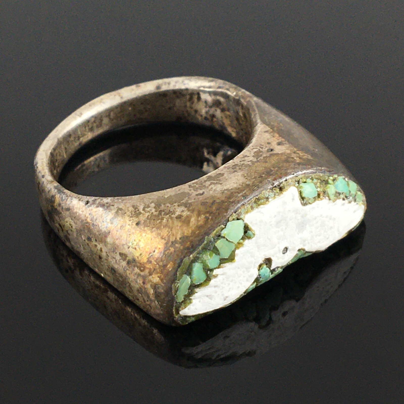 NATIVE AMERICAN SANTO DOMINGO KEWA SILVER TURQUOISE & SHELL INLAY BIRD ...